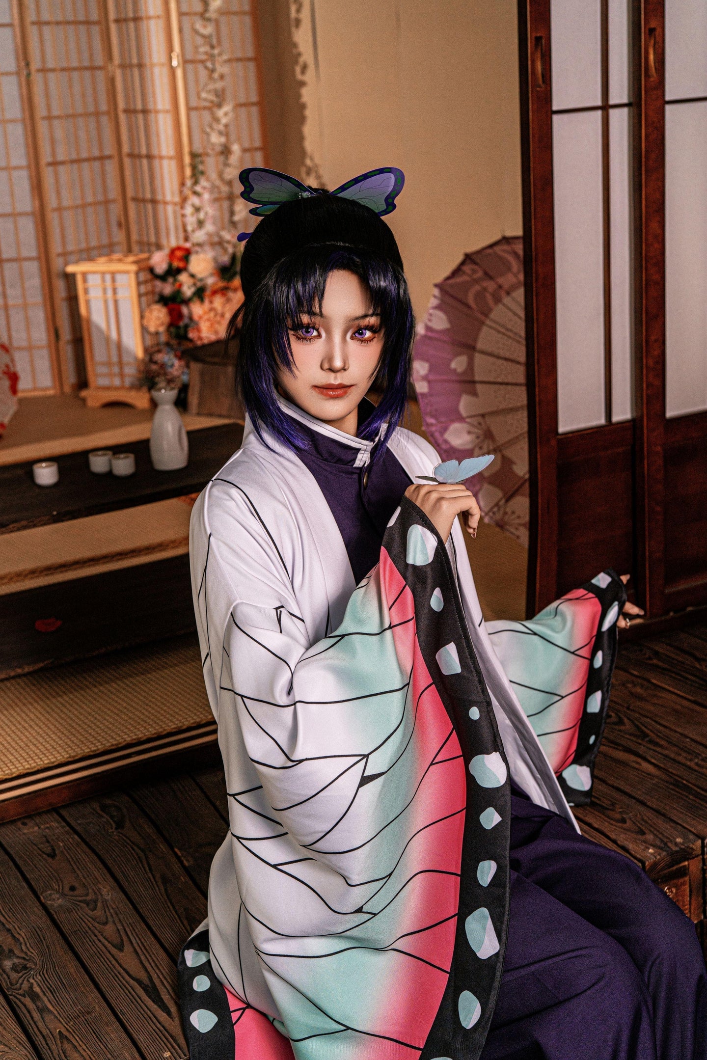 In Stock: Demon Slayer Kochou Shinobu Cosplay Layered Cloak & Detailed ...