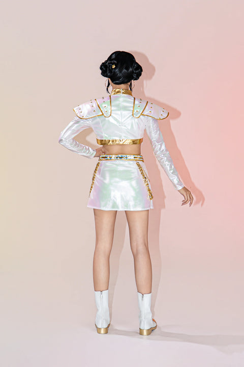 KPop Demon Hunters Zoey Cosplay Costume White Stage With Dazzling Lase ...