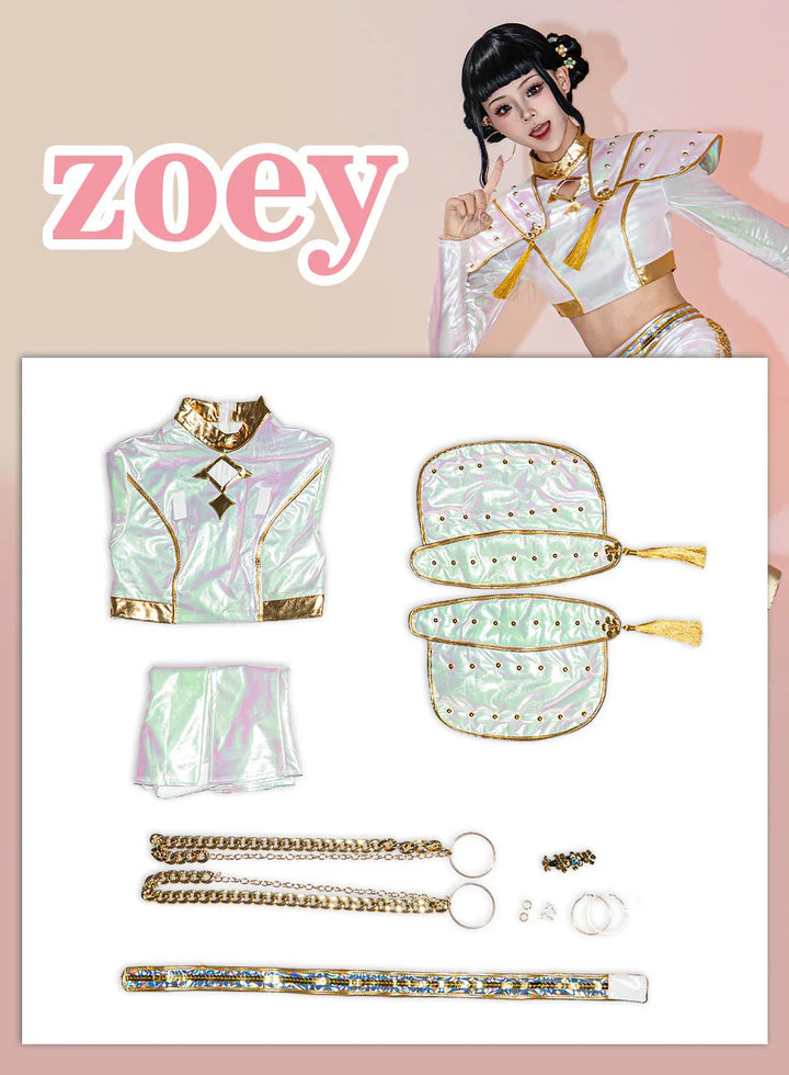 KPop Demon Hunters Zoey Cosplay Costume White Stage With Dazzling Lase ...